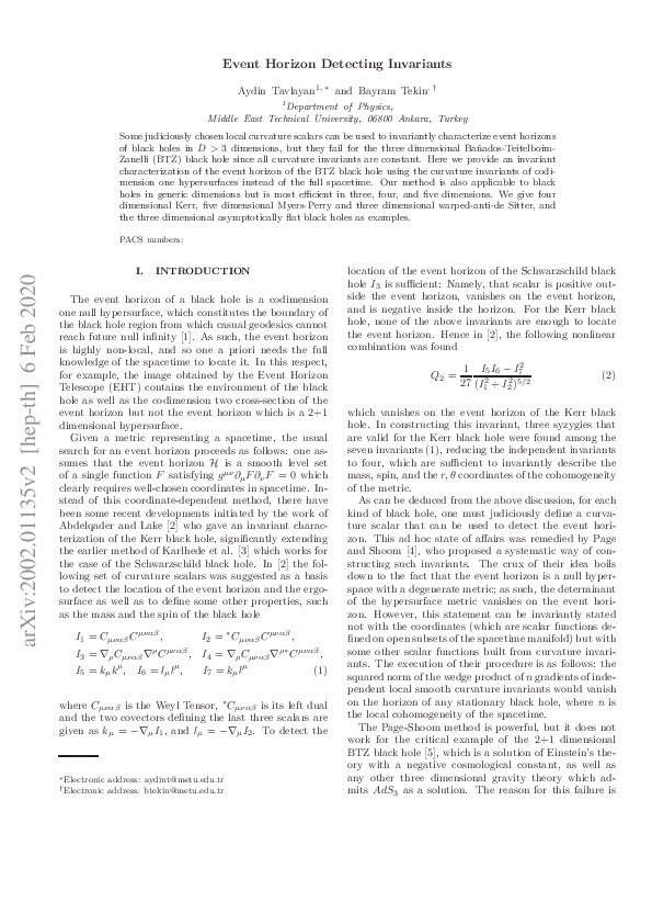 (PDF) Event horizon detecting invariants