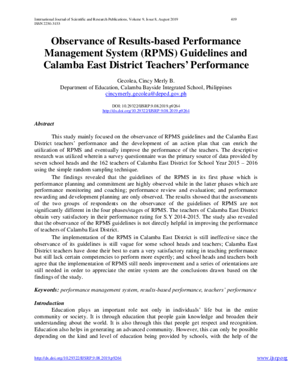 (PDF) Observance of Results-based Performance Management System (RPMS ...
