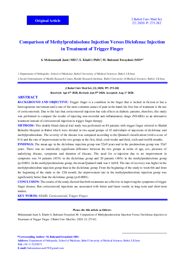 (PDF) Comparison of Methylprednisolone Injection Versus Diclofenac ...