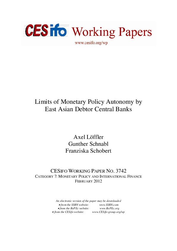 (PDF) Limits of Monetary Policy Autonomy by East Asian Debtor Central Banks