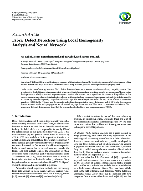 Pdf Fabric Defect Detection Using Local Homogeneity Analysis And