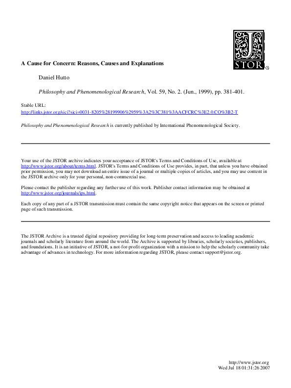 (PDF) A Cause for Concern: Reasons, Causes and Explanations