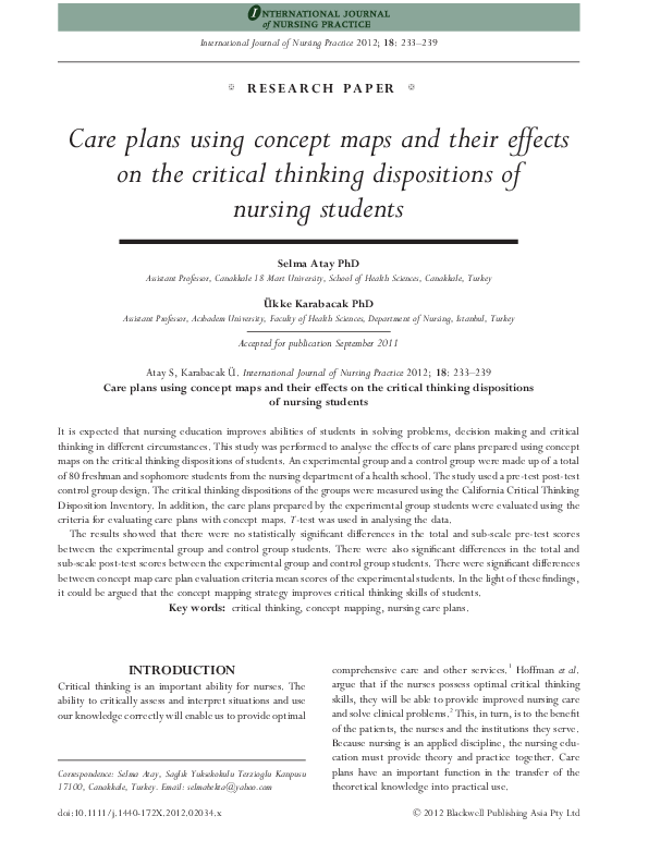 (PDF) Care plans using concept maps and their effects on the critical ...