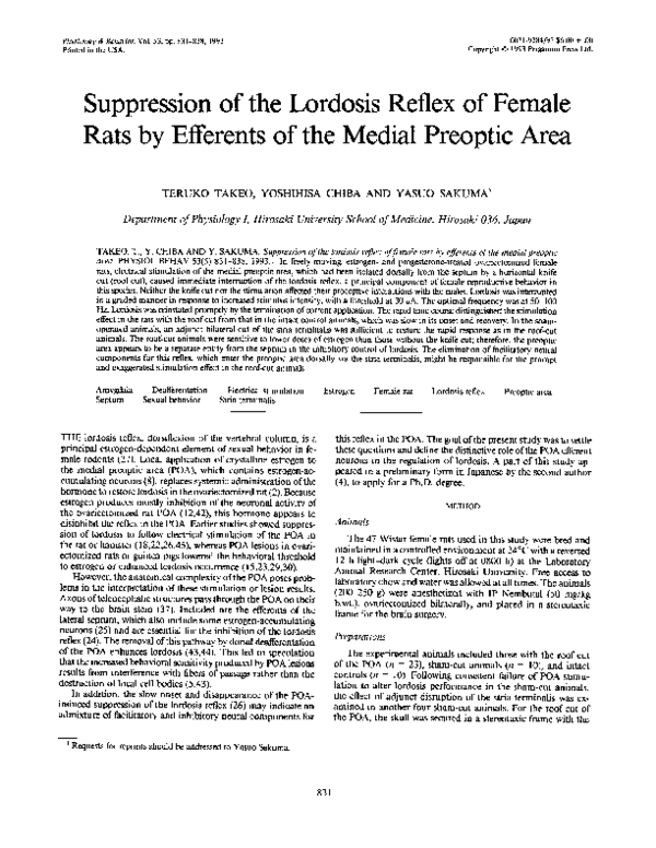 (PDF) Suppression of the lordosis reflex of female rats by efferents of ...