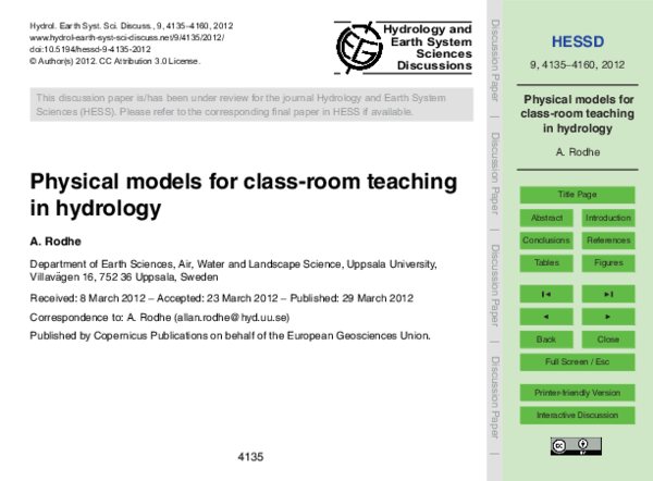 (PDF) Physical models for classroom teaching in hydrology