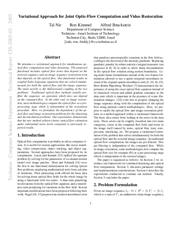 (PDF) Variational approach for joint optic-flow computation and video restoration