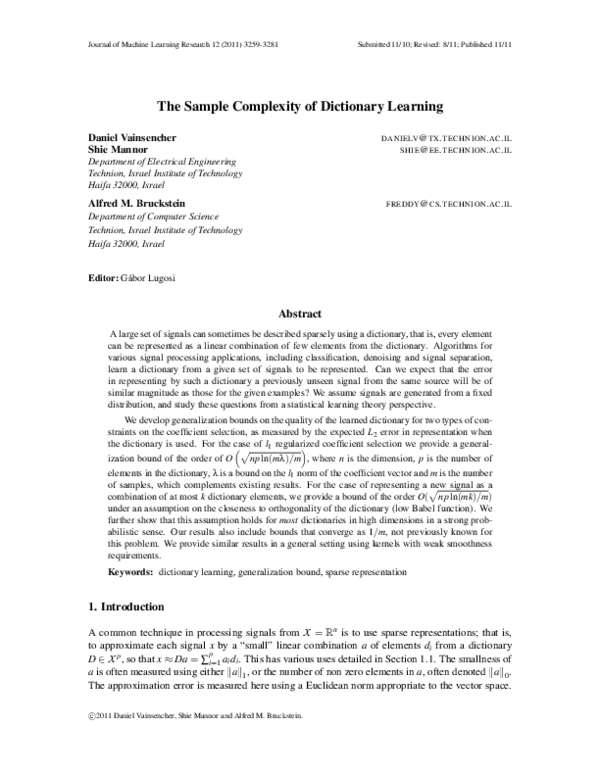 (PDF) The sample complexity of dictionary learning