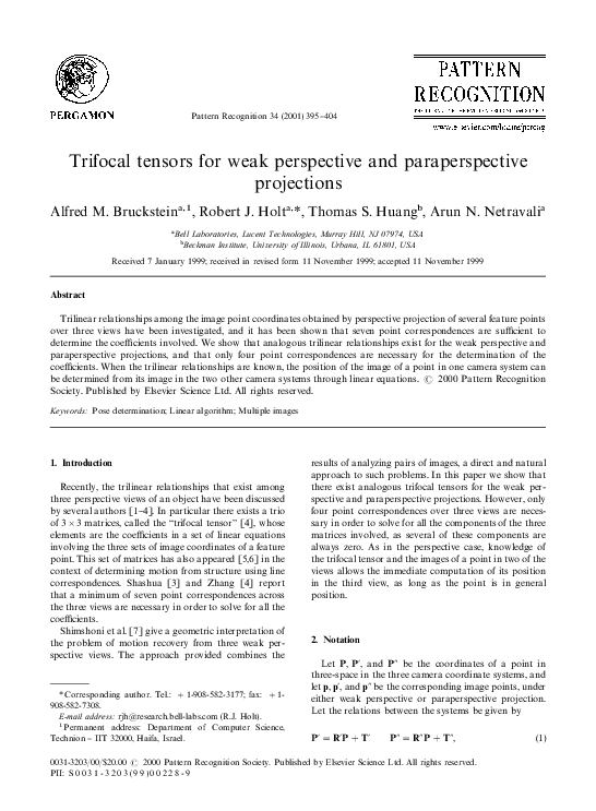 (PDF) Trifocal Tensors for Weak and Paraperspective Projections