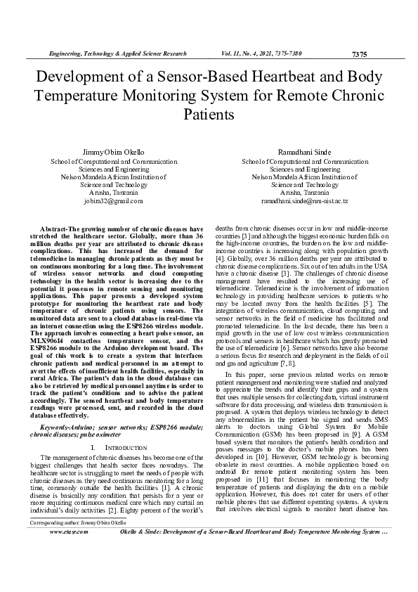 (PDF) Development of a Sensor-Based Heartbeat and Body Temperature Monitoring System for Remote ...