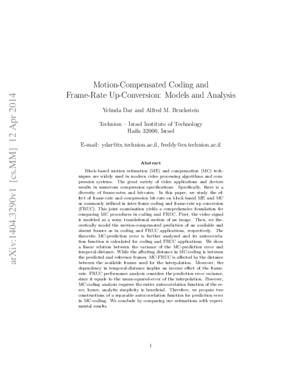 Pdf Motion Compensated Coding And Frame Rate Up Conversion Models And Analysis