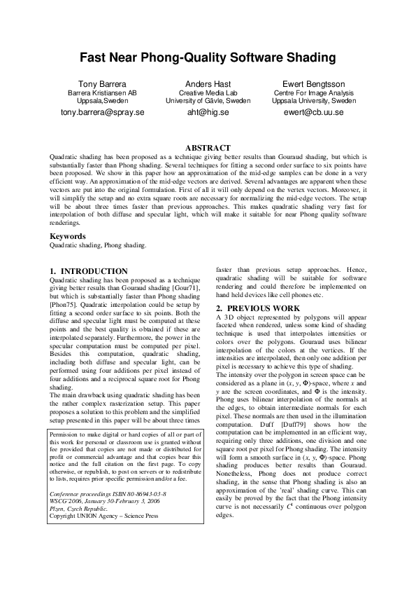 (PDF) Fast near Phong-quality software shading