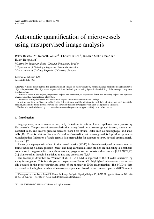 (PDF) Automatic quantification of microvessels using unsupervised image analysis