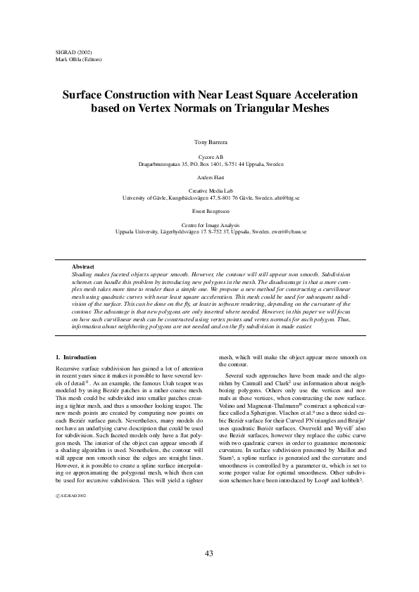 (PDF) Surface construction with near least square acceleration based on vertex normals on ...