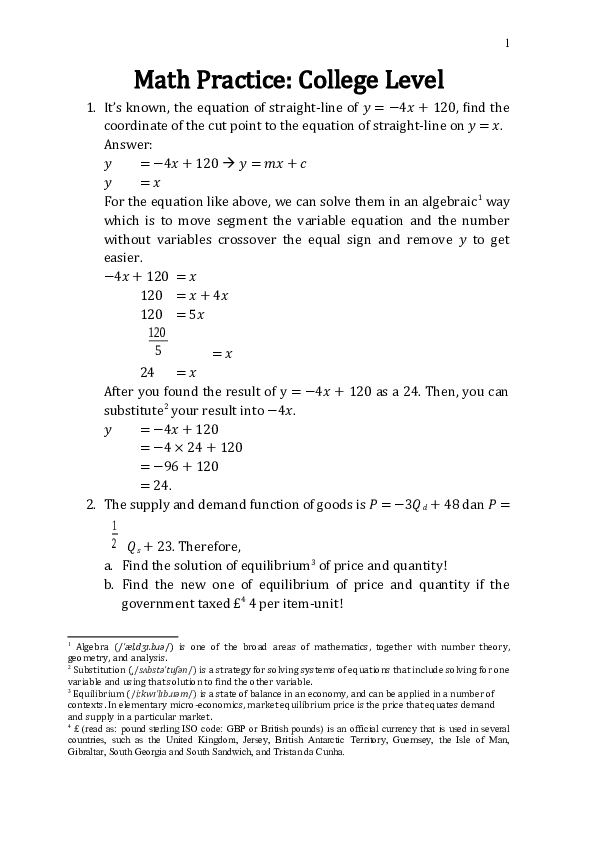 (DOC) Math Practice: College Level