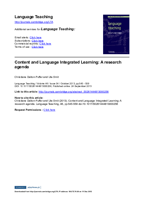 (PDF) Content and Language Integrated Learning: A research agenda ...