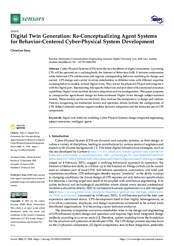 (PDF) Digital Twin Generation: Re-Conceptualizing Agent Systems for ...