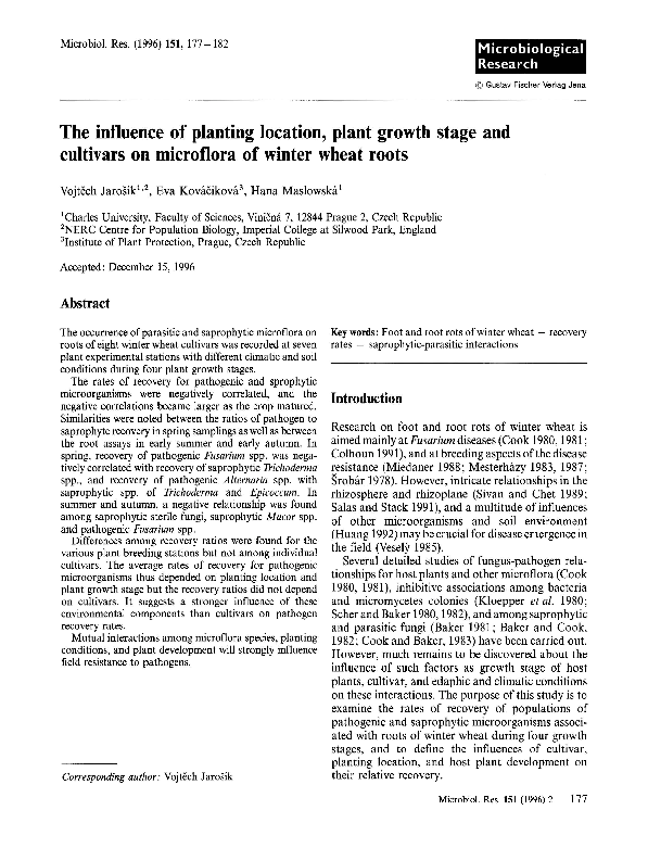 (PDF) The influence of planting location, plant growth stage and ...