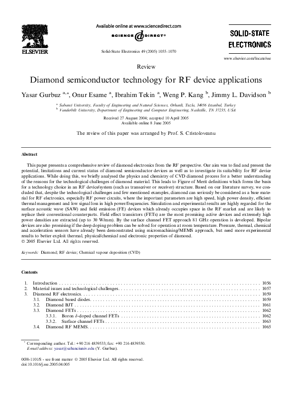 (PDF) Review Diamond semiconductor technology for RF device applications