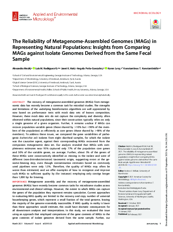 (PDF) The Reliability of Metagenome-Assembled Genomes (MAGs) in Representing Natural Populations ...