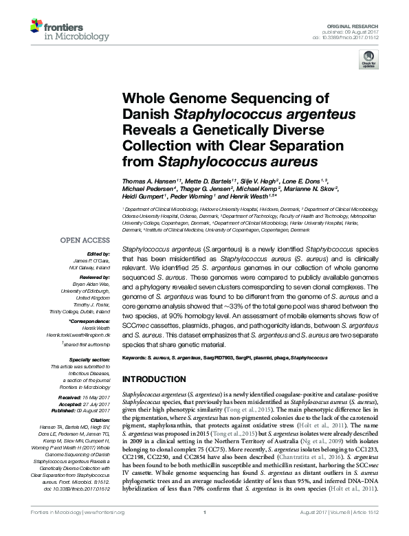 (PDF) Whole Genome Sequencing of Danish Staphylococcus argenteus ...