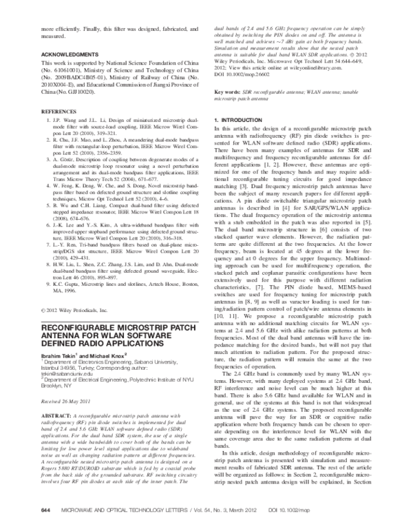 (PDF) Reconfigurable microstrip patch antenna for WLAN software defined ...