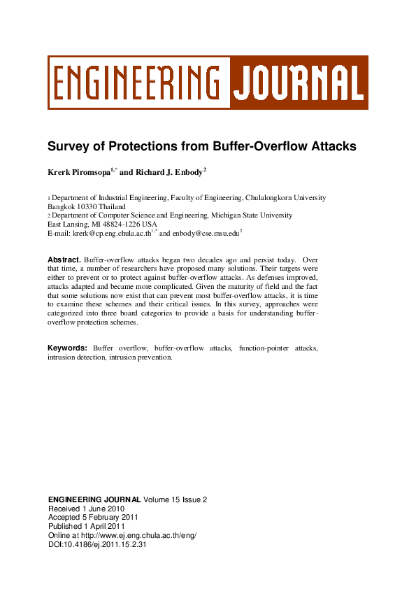 (PDF) Survey of Protections from Buffer-Overflow Attacks