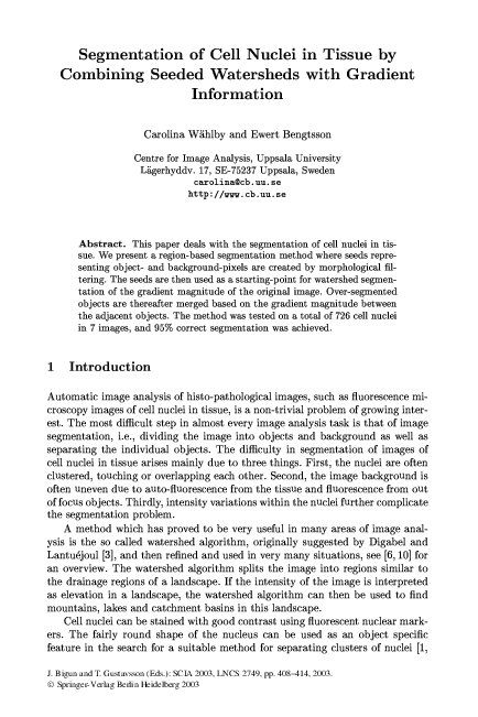 (PDF) Segmentation of cell nuclei in tissue by combining watersheds ... (PDF) Segmentation of cell nuclei in tissue by combining watersheds ...