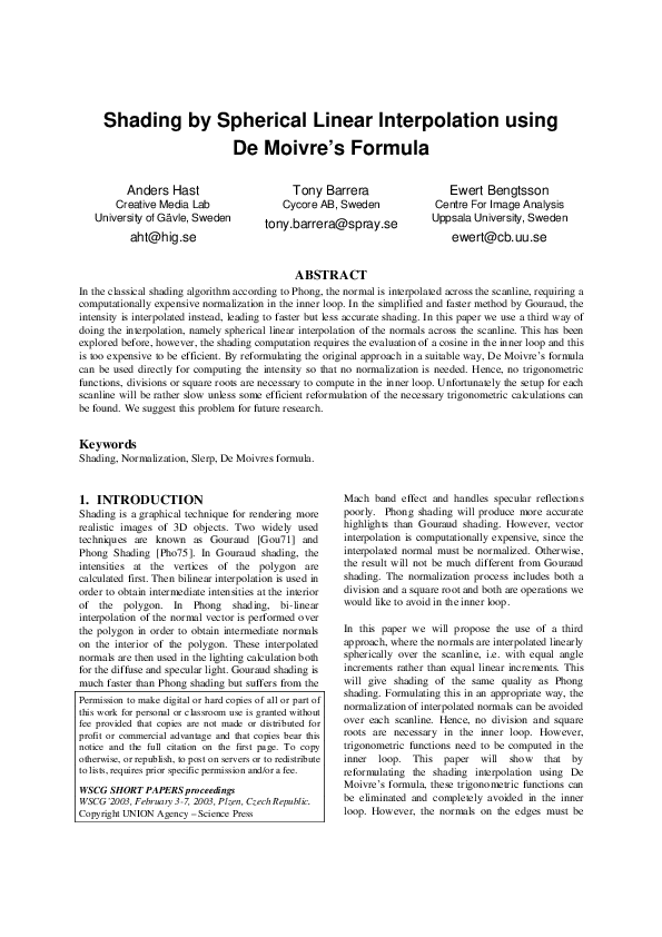 (PDF) Shading by Spherical Linear Interpolation using | Ewert Bengtsson ...