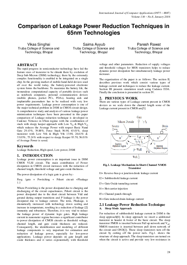 (PDF) Comparison of Leakage Power Reduction Techniques in 65nm Technologies