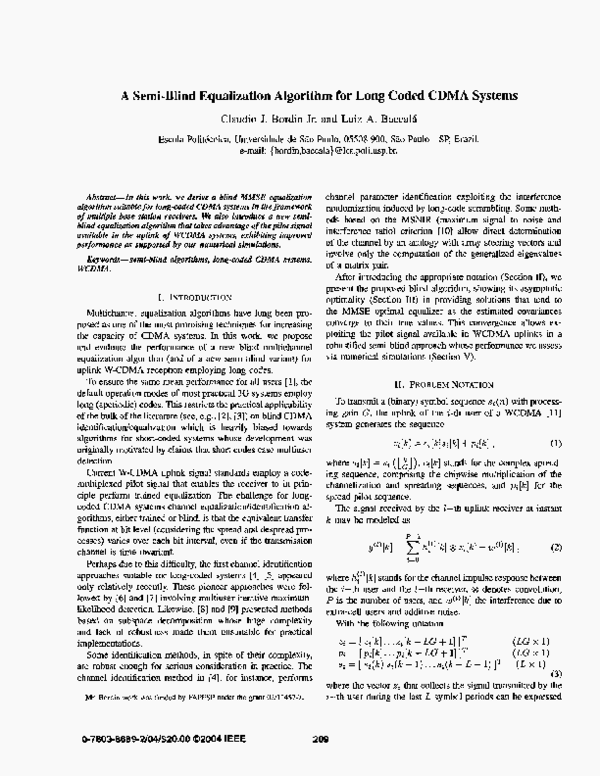 (PDF) A semi-blind equalization algorithm for long coded CDMA systems