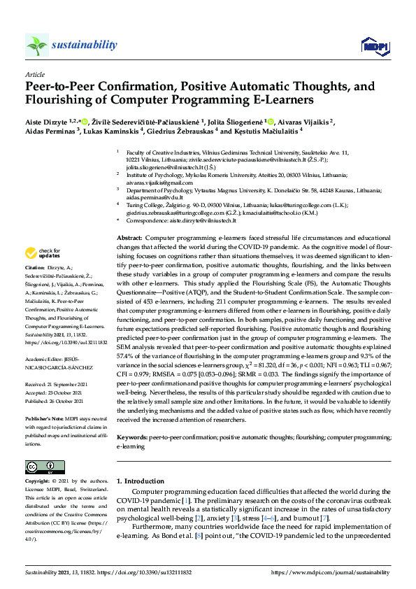 (PDF) Peer-to-Peer Confirmation, Positive Automatic Thoughts, and ...