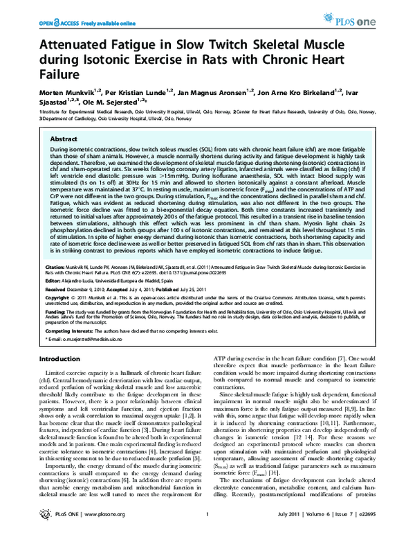 (PDF) Fatigue Response in Slow Twitch Muscle of CHF Rats during ...