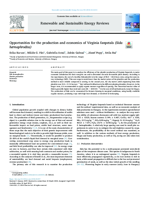 (PDF) Opportunities for the production and economics of Virginia ...