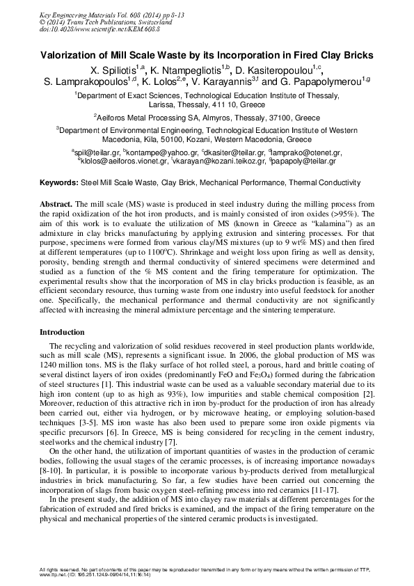 (PDF) Valorization of Mill Scale Waste by its Incorporation in Fired ...