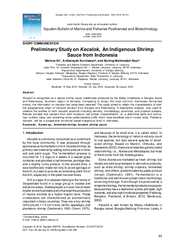 (PDF) Preliminary Study on Kecalok, An Indigenous Shrimp Sauce from ...