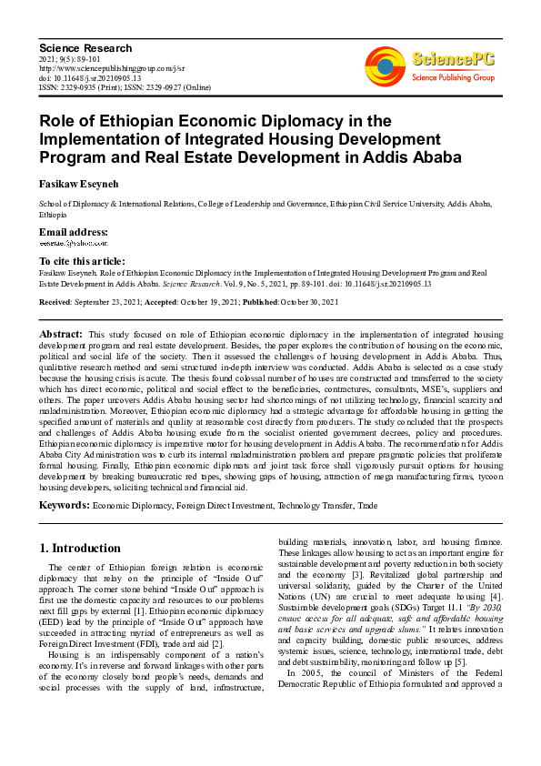 (PDF) Role of Ethiopian Economic Diplomacy in the Implementation of ...