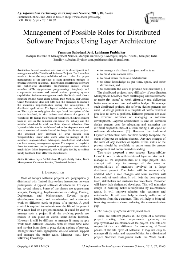 Pdf Management Of Possible Roles For Distributed Software Projects Using Layer Architecture