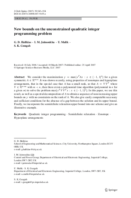 (PDF) New bounds on the unconstrained quadratic integer programming ... (PDF) New bounds on the unconstrained quadratic integer programming ...