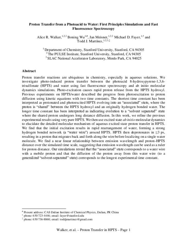 (PDF) Proton Transfer from a Photoacid to Water: First Principles ...