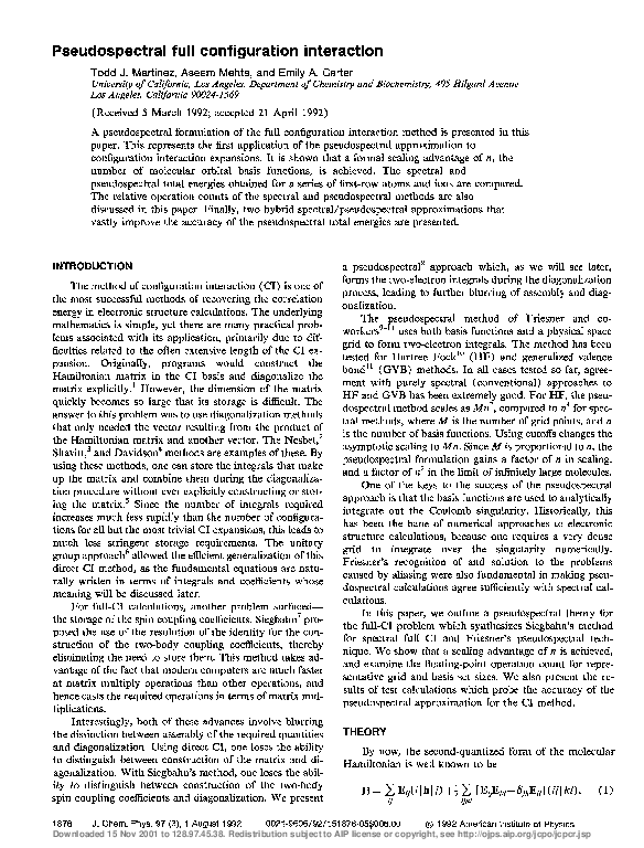 (PDF) Pseudospectral Configuration Interaction Method