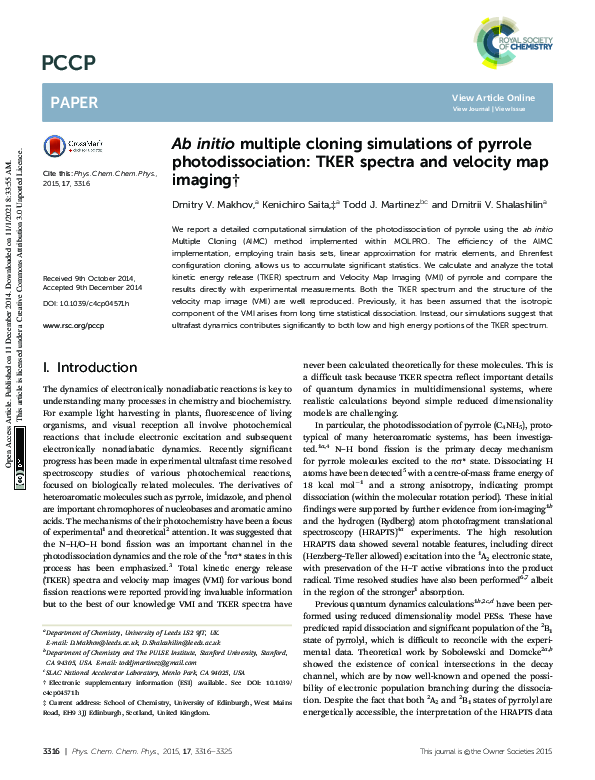 (PDF) Ab initio multiple cloning simulations of pyrrole ...