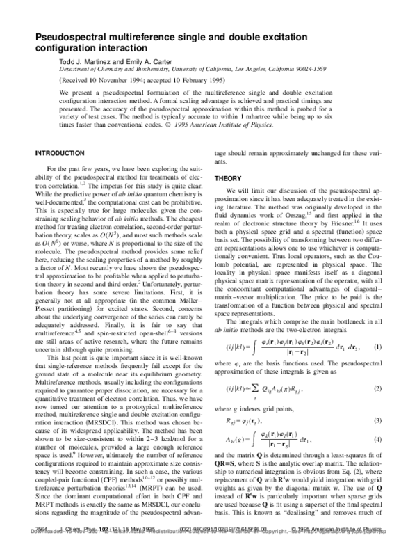 (PDF) Pseudospectral multireference single and double excitation configuration interaction