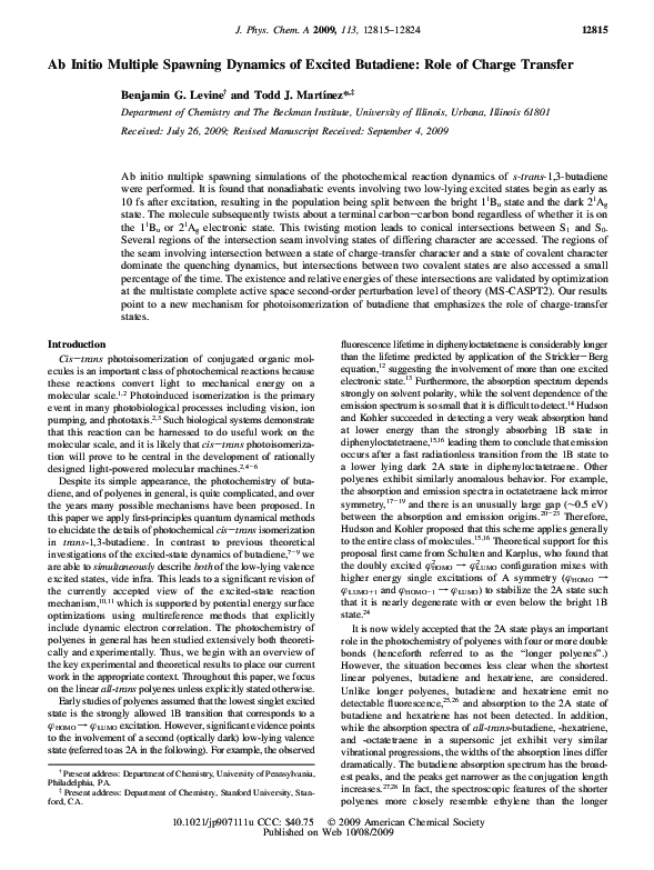 Pdf Ab Initio Multiple Spawning Dynamics Of Excited Butadiene Role