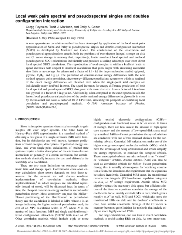 (PDF) Local weak pairs spectral and pseudospectral singles and doubles configuration interaction