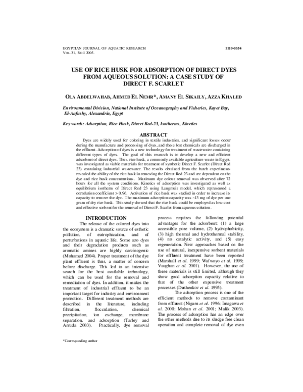 (PDF) Use of Rice Husk for adsorption of direct dyes from aqueous solution: A Case Study Of ...