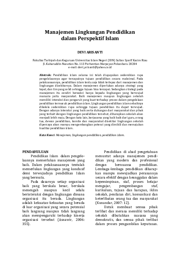 (PDF) Manajemen Lingkungan Pendidikan dalam Perspektif Islam