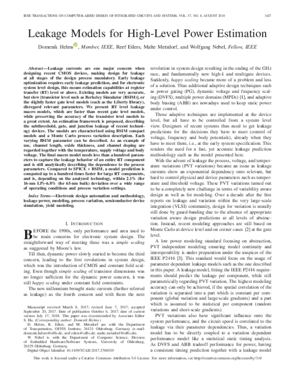 Pdf Leakage Models For High Level Power Estimation