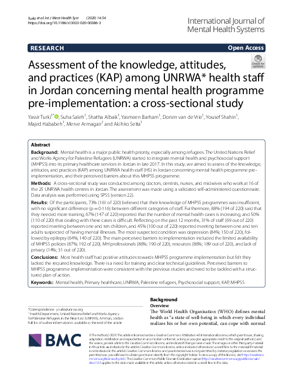 (PDF) Assessment of the knowledge, attitudes, and practices (KAP) among UNRWA* health staff in ...