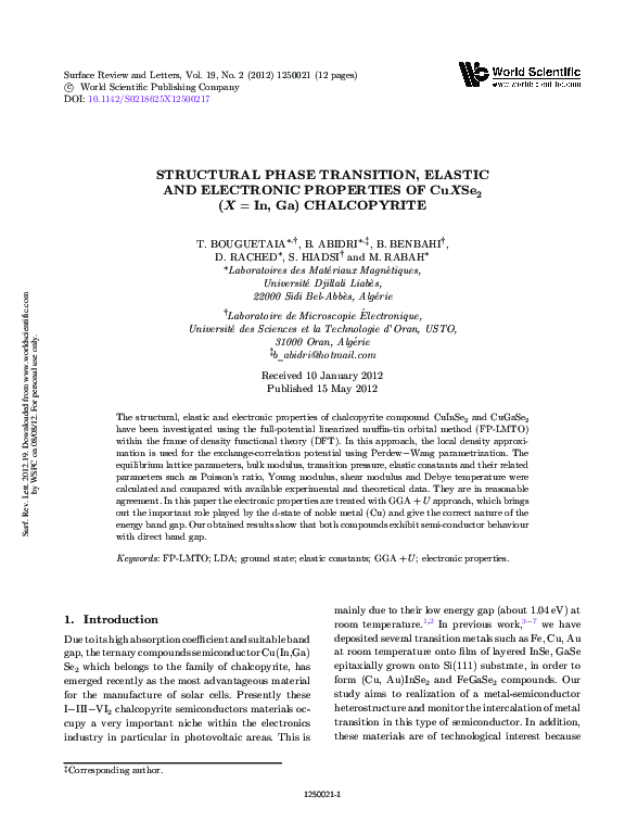 (PDF) STRUCTURAL PHASE TRANSITION, ELASTIC AND ELECTRONIC PROPERTIES OF CuXSe 2 (X = In, Ga ...