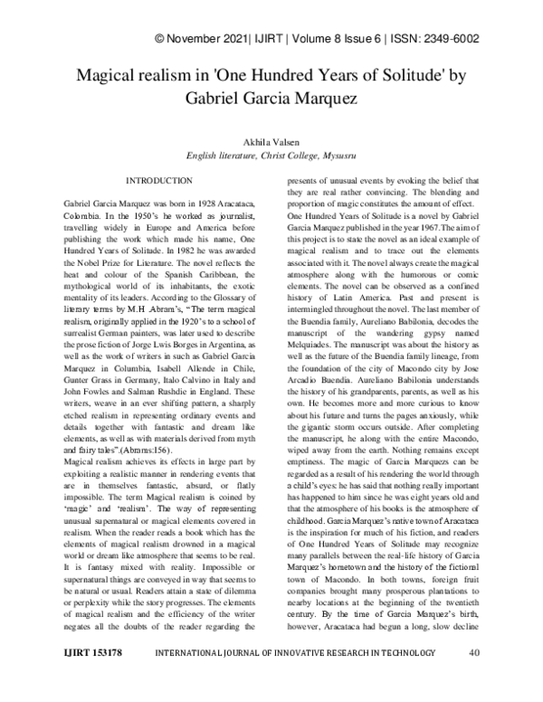 (PDF) Magical realism in 'One Hundred Years of Solitude' by